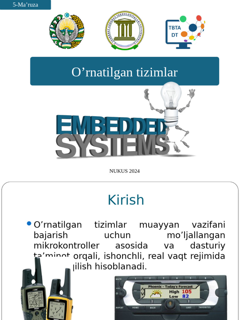 5-Maruza. O'Rnatilgan Tizimlar | PDF