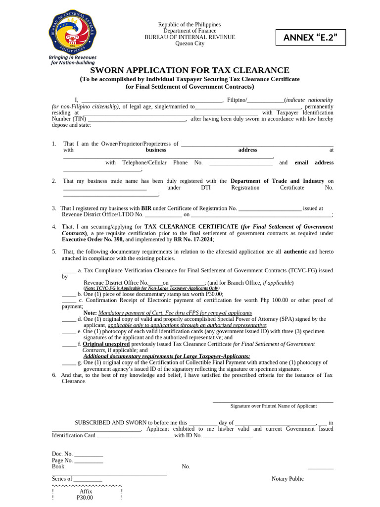 Sworn Application for Tax Clearance | PDF | Government