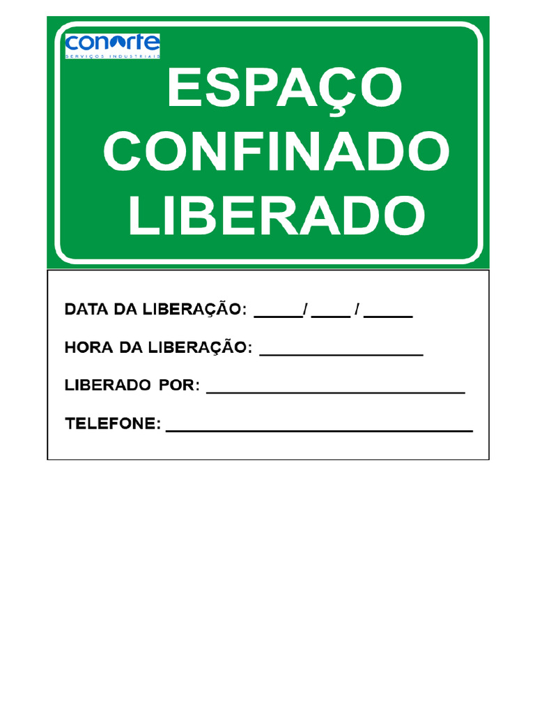 PLACA DE ESPAÇO CONFINADO LIBERADO | PDF