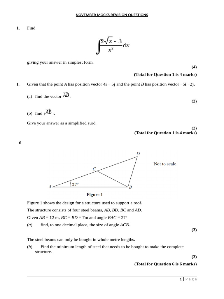 November Maths Mock Exam Questions | PDF | Geometry | Mathematics