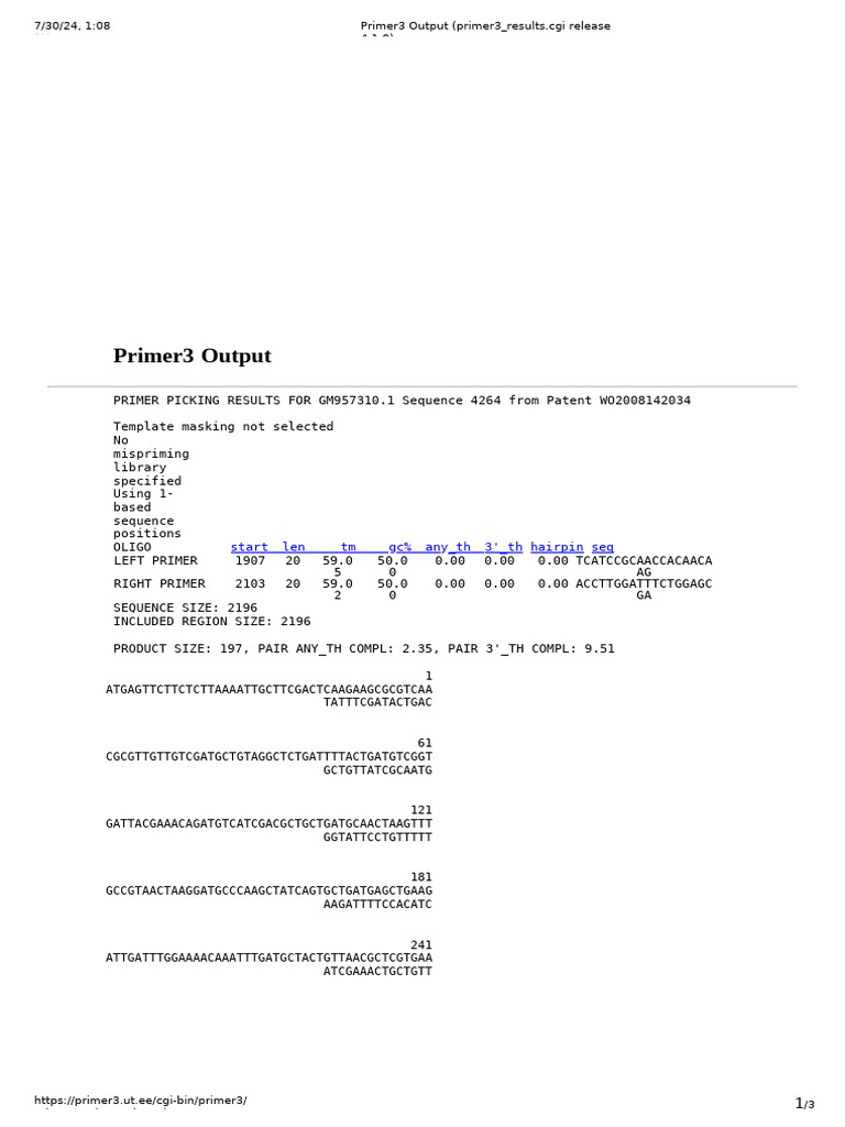 Primer3 Output (Primer3 - Results - Cgi Release 4.1.0) Zeti Sayorni ...