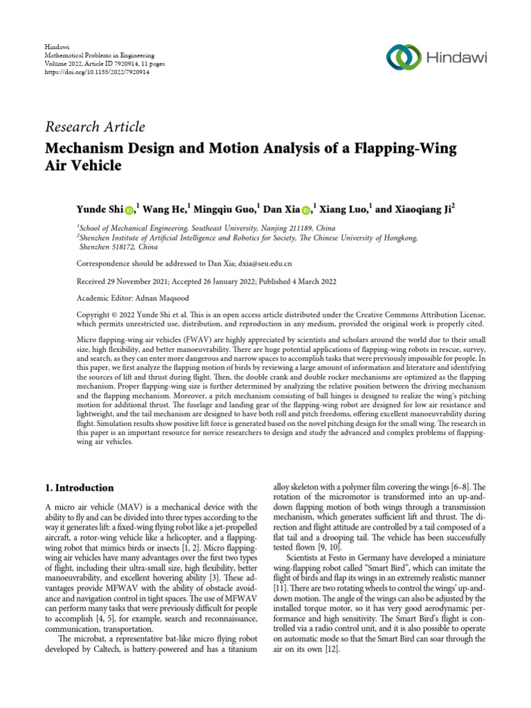 Flapping Bird Mechanism (RP) | PDF | Flight | Lift (Force)