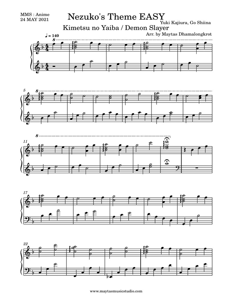 Nezukos Theme Demon Slayer EASY Arr by Maytas Dhamalongkrot | PDF