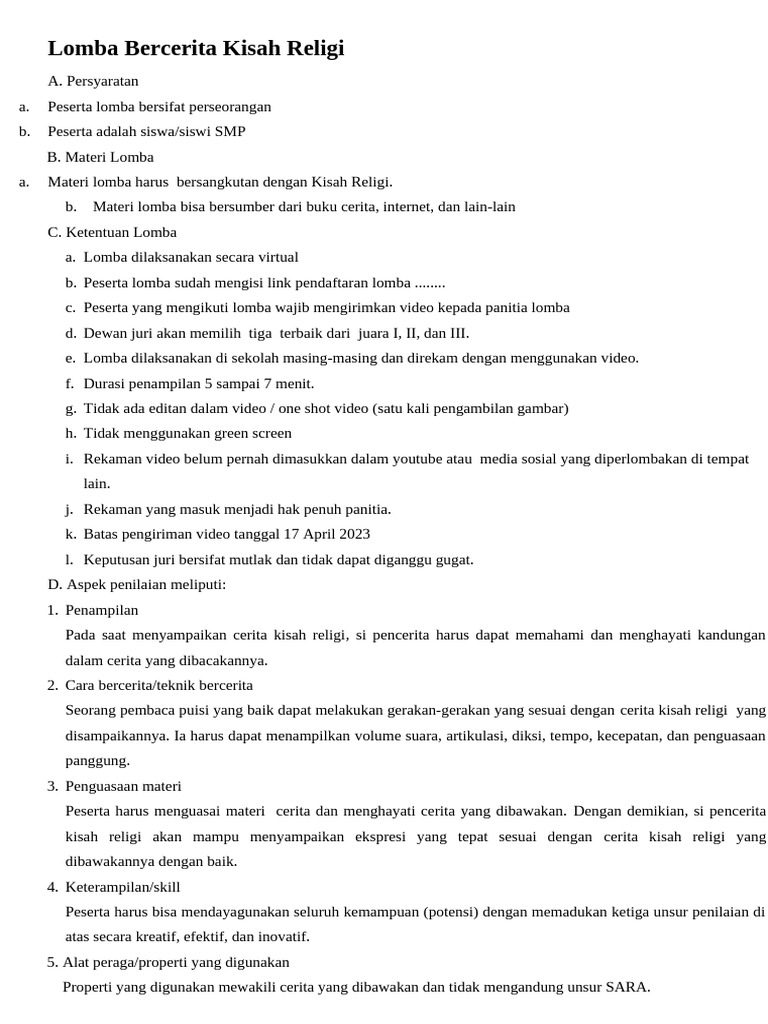 Lomba Bercerita Kisah Religi | PDF