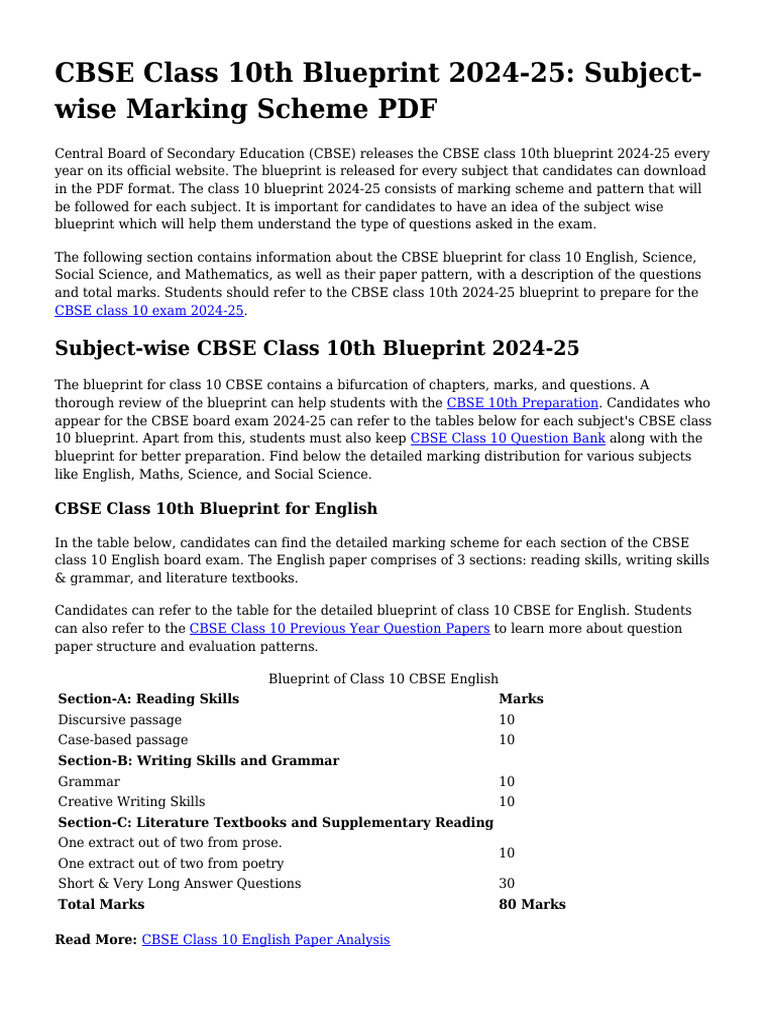 Cbse Class 10 Blueprint | PDF | Mathematics | Science