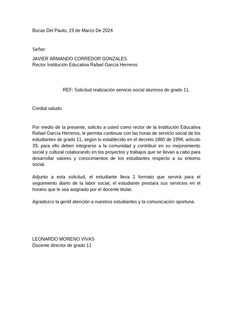 Carta Servicio Social 11 | PDF