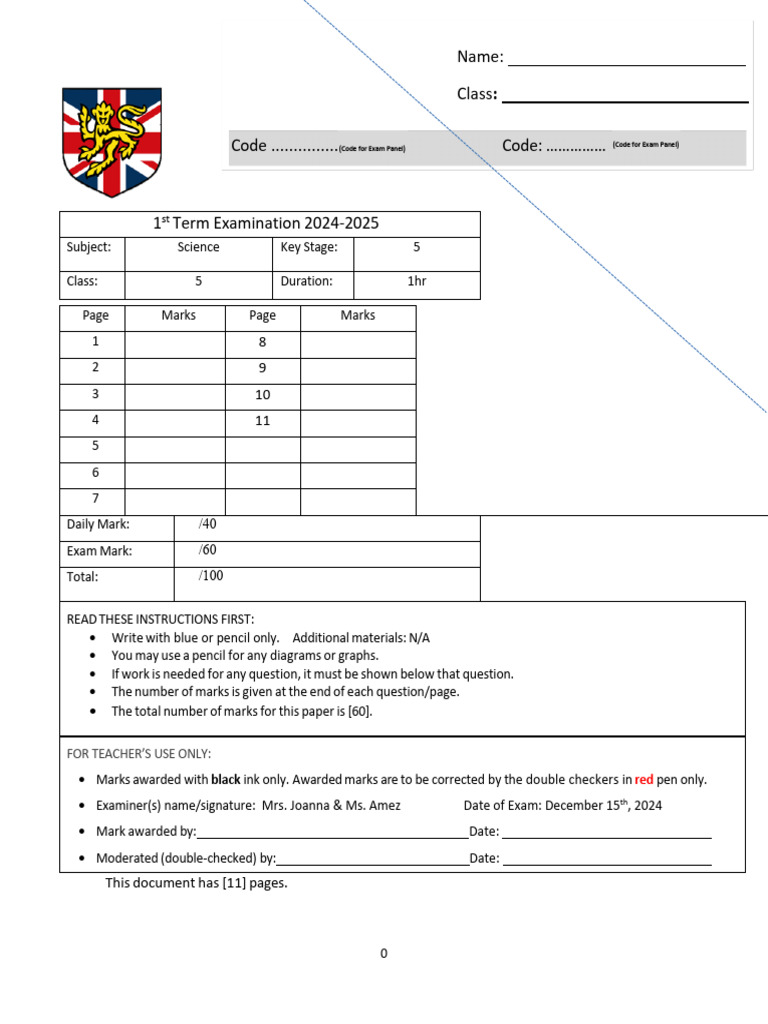 Science Exam Paper Term 1 2024-2025 | PDF | Flowers | Foods