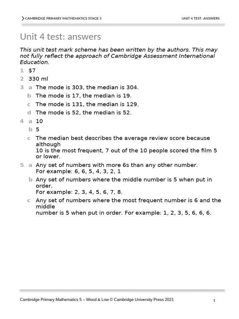 Primary Math Test Answers | PDF