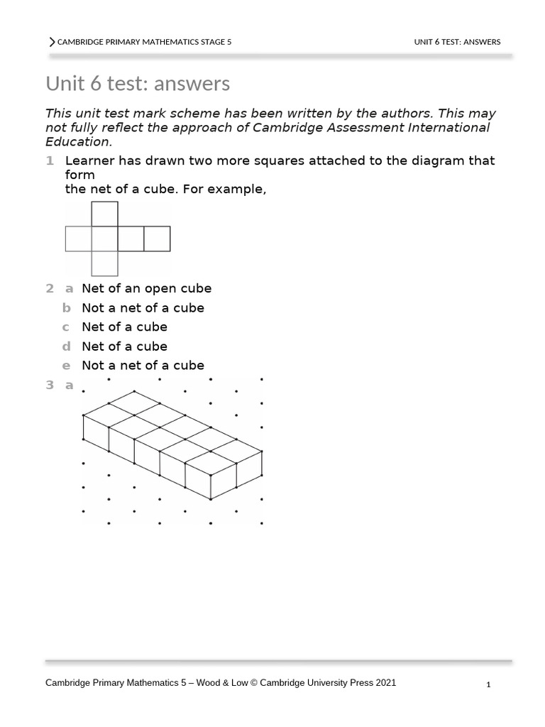 Prim Maths 5 2ed TR Unit Test Answers 6 | PDF