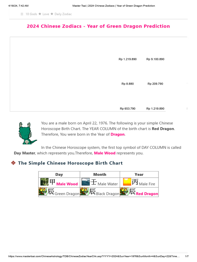 Master Tsai _ 2024 Chinese Zodiacs _ Year of Green Dragon Prediction | PDF | Yin And Yang ...