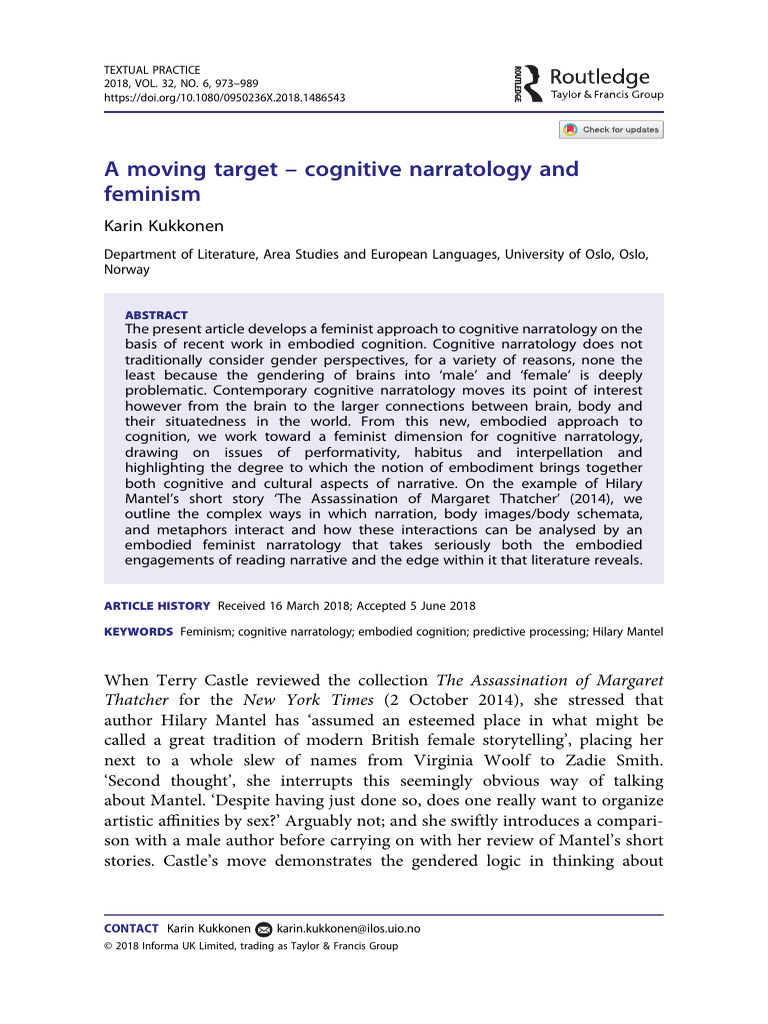 Kukkonen, K. 2018 - A moving target – cognitive narratology and feminism | PDF | Embodied ...