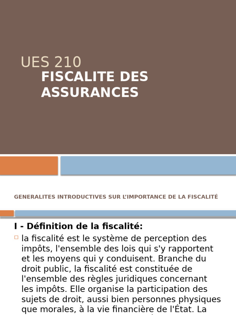 Fiscalité des Assurances et Intervenants | PDF | Impôts | Assurance