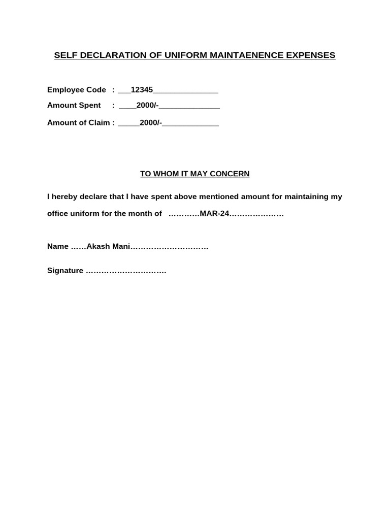 Uniform Maintenance Expense Claim Form | PDF
