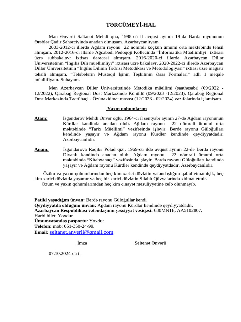 Tərcümeyi Hal | PDF