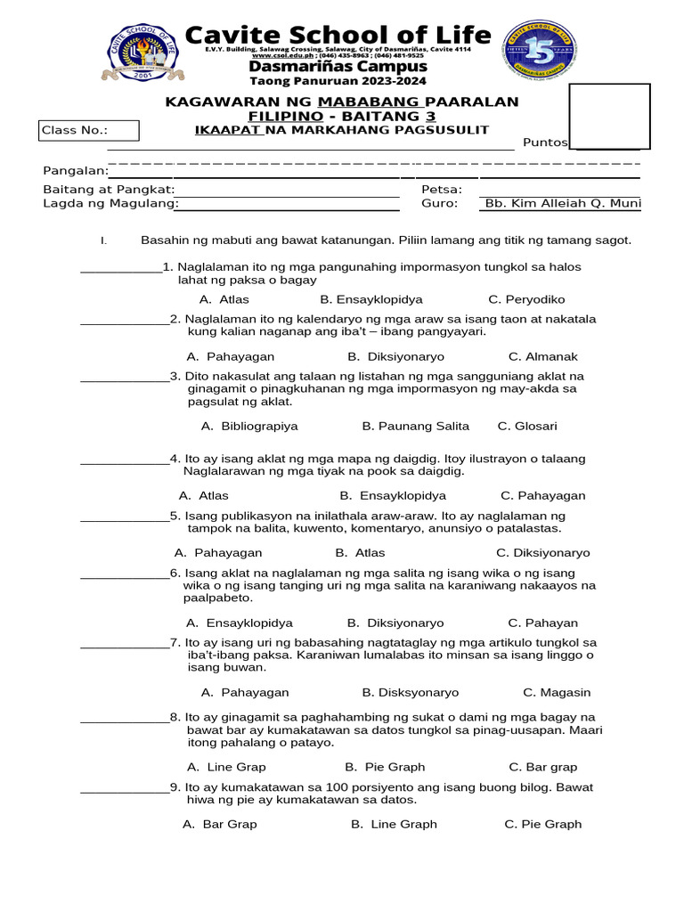 3 Filipino Pagsusulit 4TH | PDF