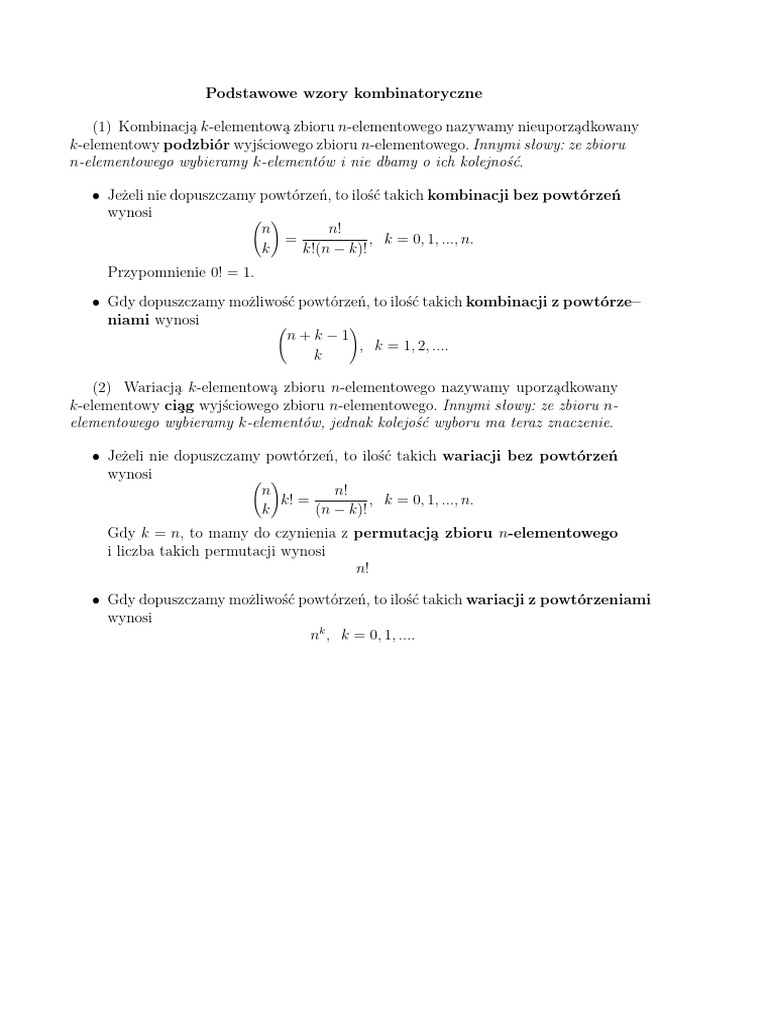 Wzory Kombinatoryka | PDF