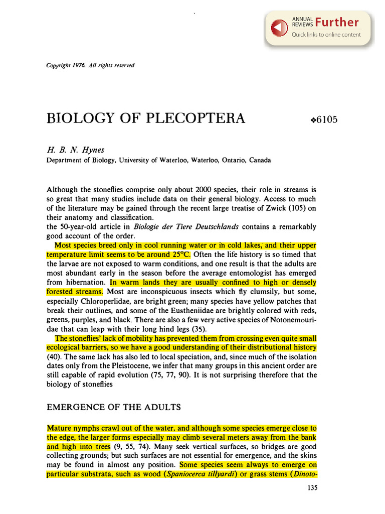 1976, Hynes - Biology of Plecoptera | PDF | Egg | Species