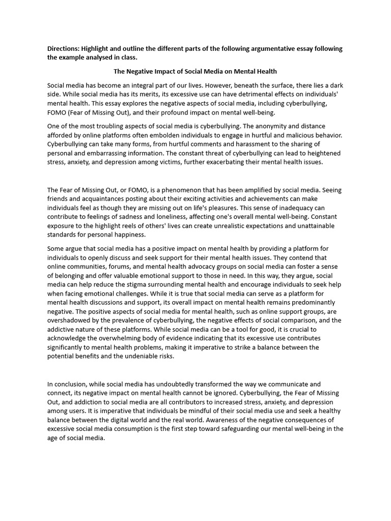 Argumentative Essay Task 1 Above and On Level L | PDF | Mental Health ...