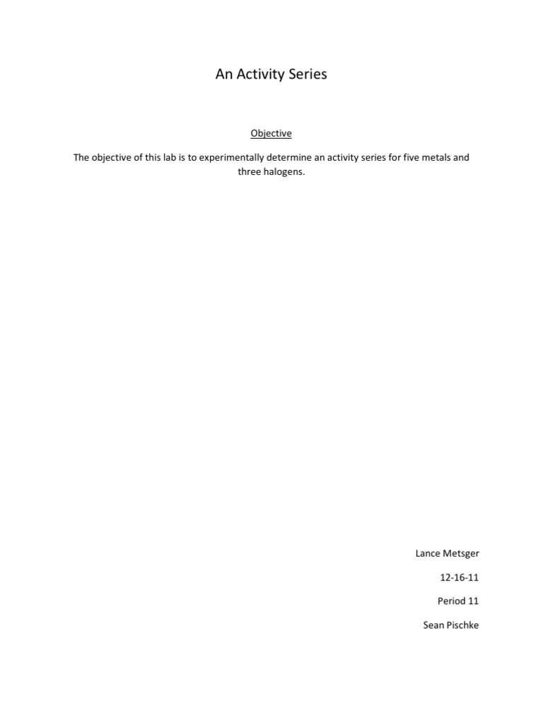 An Activity SeriesLab Report | PDF | Art | Science & Mathematics