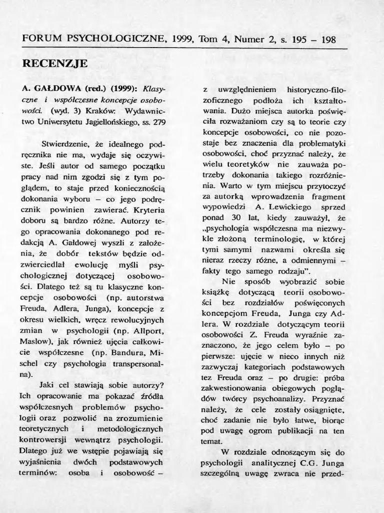 Ozarowski Galdowa Klasyczne I Wspolczesne Koncepcje Osobowosci | PDF