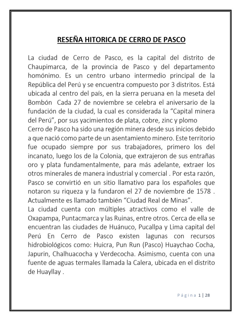 Reseña Hitorica de Cerro de Pasco | PDF