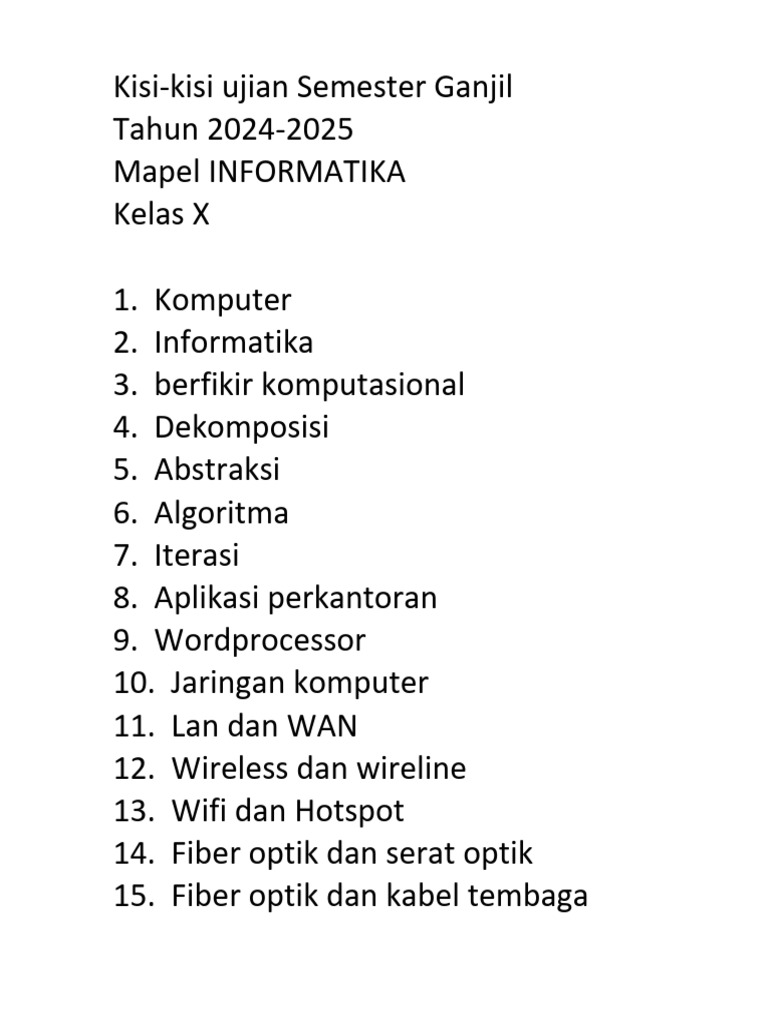 Kisi-Kisi INFORMATIKA Kelas X - Compressed | PDF