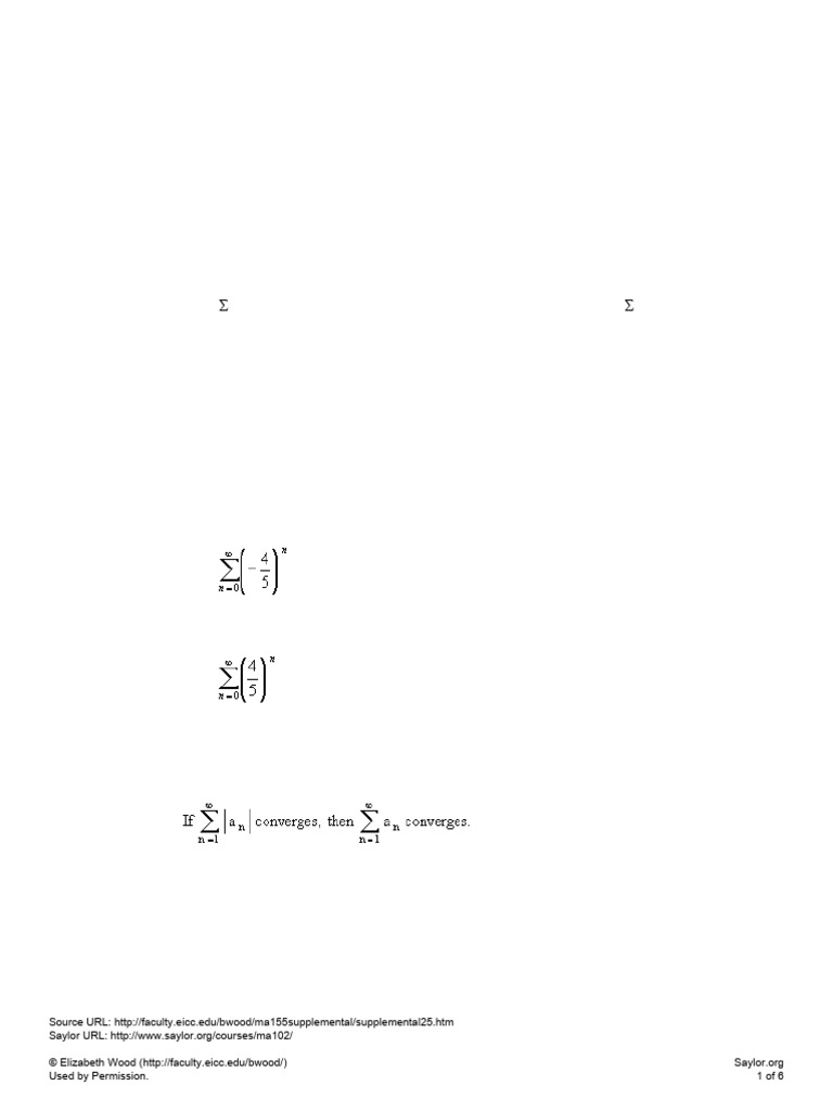 Absolute and Conditional Convergence | PDF | Mathematical Analysis ...