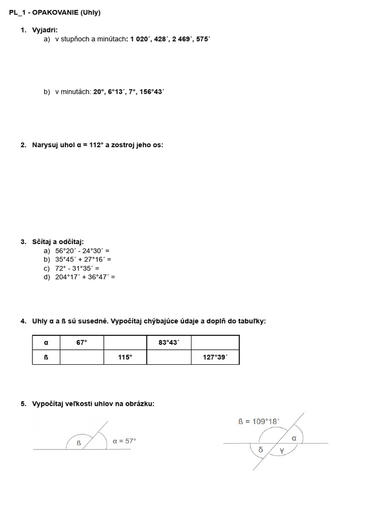 Opakovanie (Uhly) | PDF