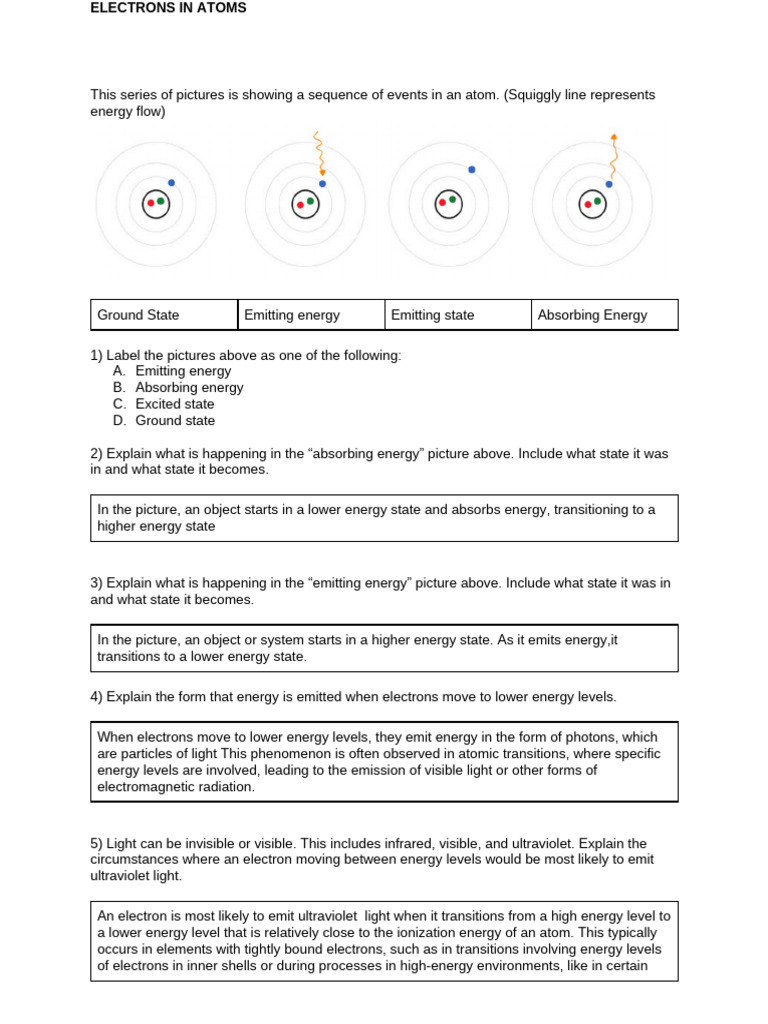 - Electrons in Atoms - Bohr Model v2 (1) | PDF | Energy Level ...