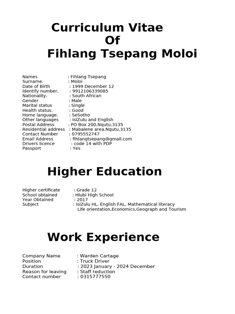 Moloi New Cv22 | PDF