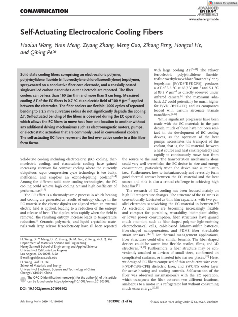 Self-Actuating Electrocaloric Fibers | PDF | Optical Fiber | Carbon ...
