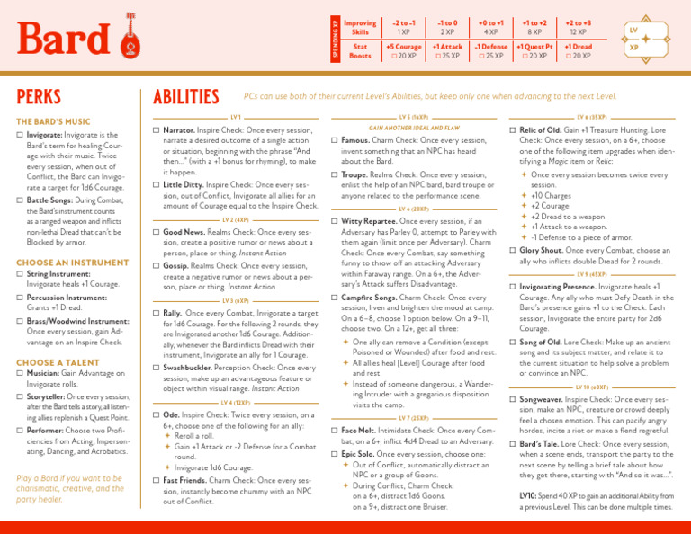 Bard Class Perks and Abilities Guide | PDF