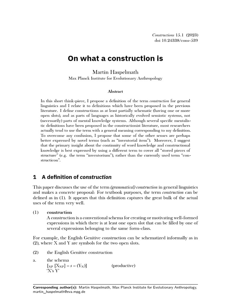 Haspelmath 2023 On What A Construction Is | PDF | Semantics | Syntax