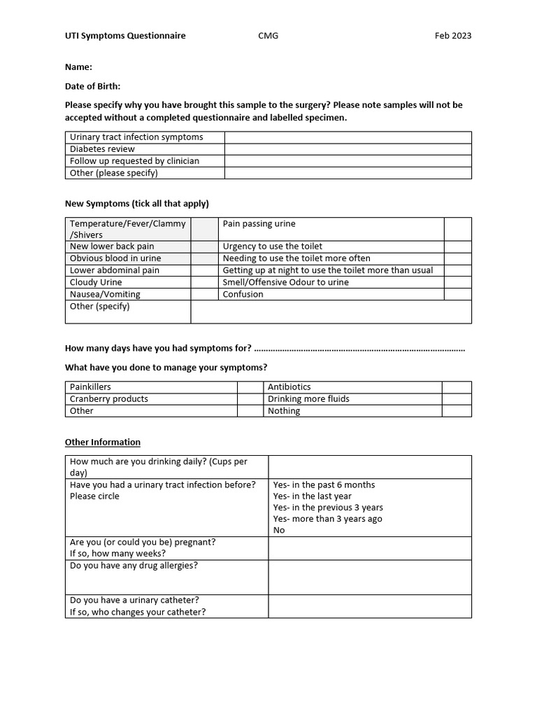 Urinary Symptom Questionnaire | PDF