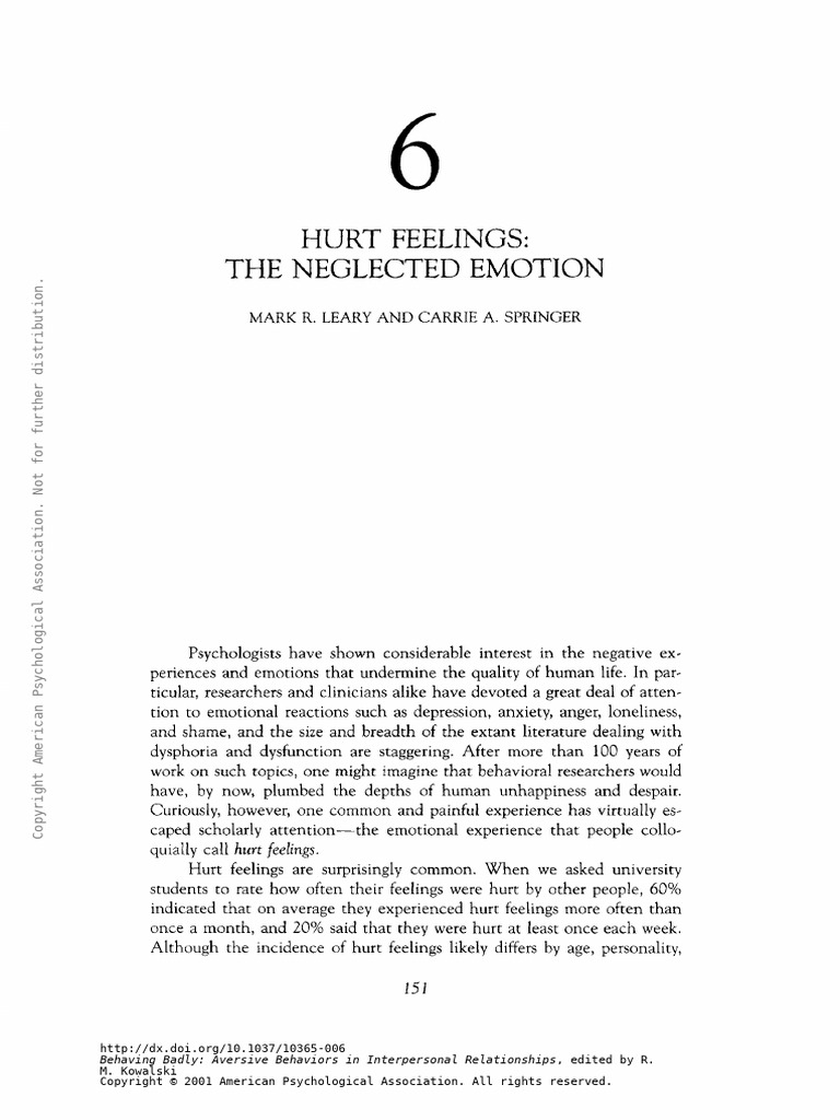Hurt Feelings: The Neglected Emotion: Mark R. Leary and Carrie Springer ...