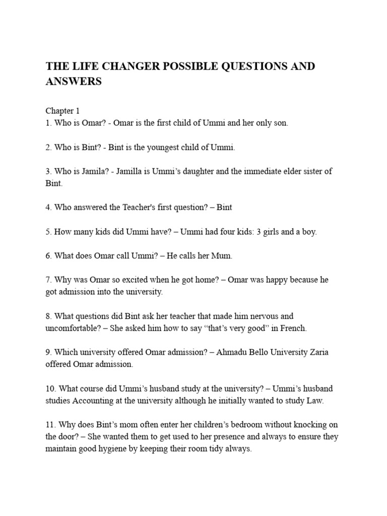 The Life Changer Possible Questions and Answers | PDF | Muhammad