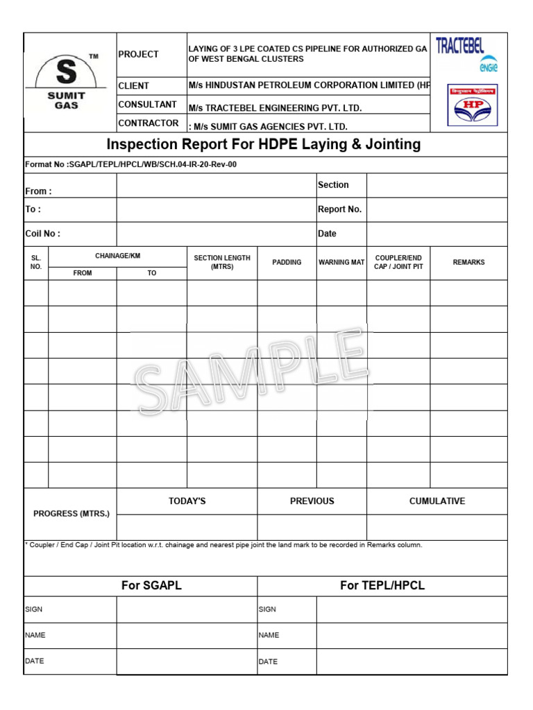 20.ITP-Format HDPE Laying & Testing | PDF