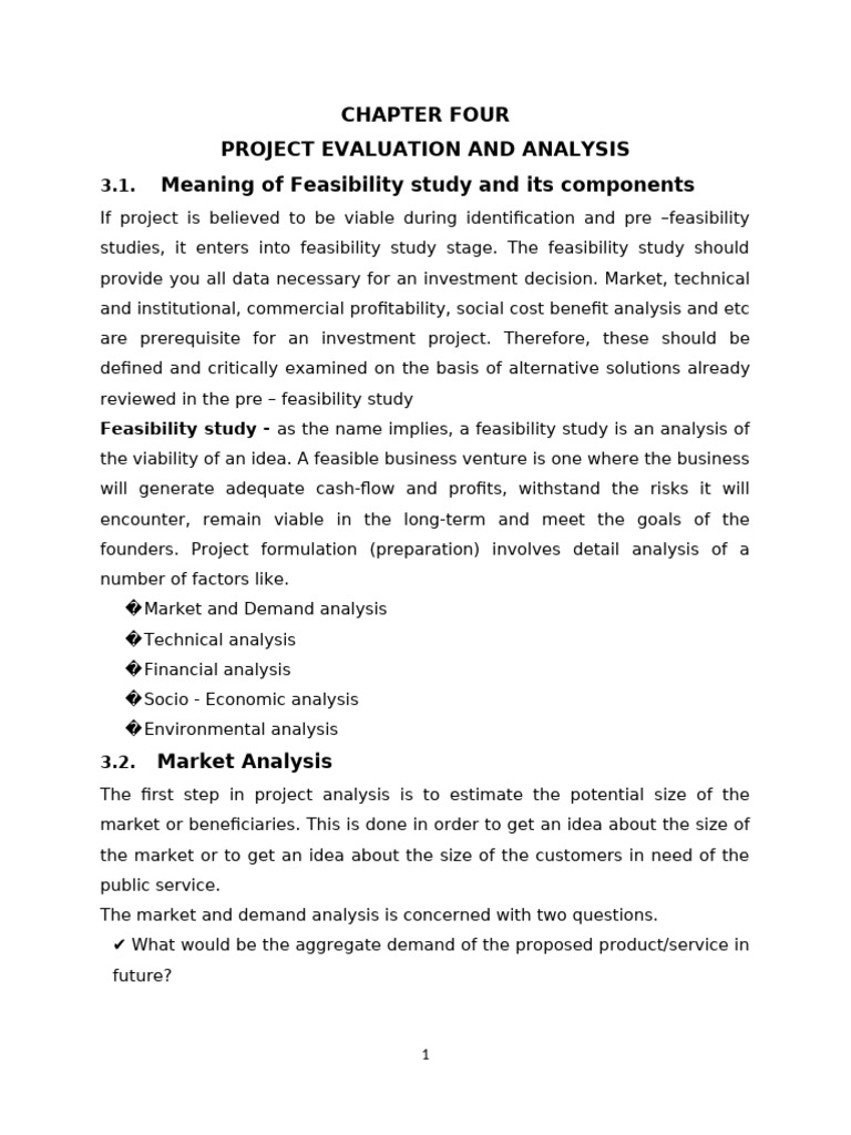 Chapter Four Project Evaluation and Analysis Meaning of Feasibility Study and Its Components ...