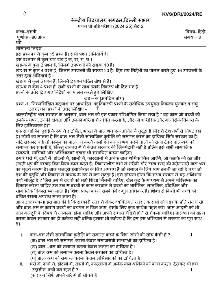 QP Hindi X Set2 | PDF