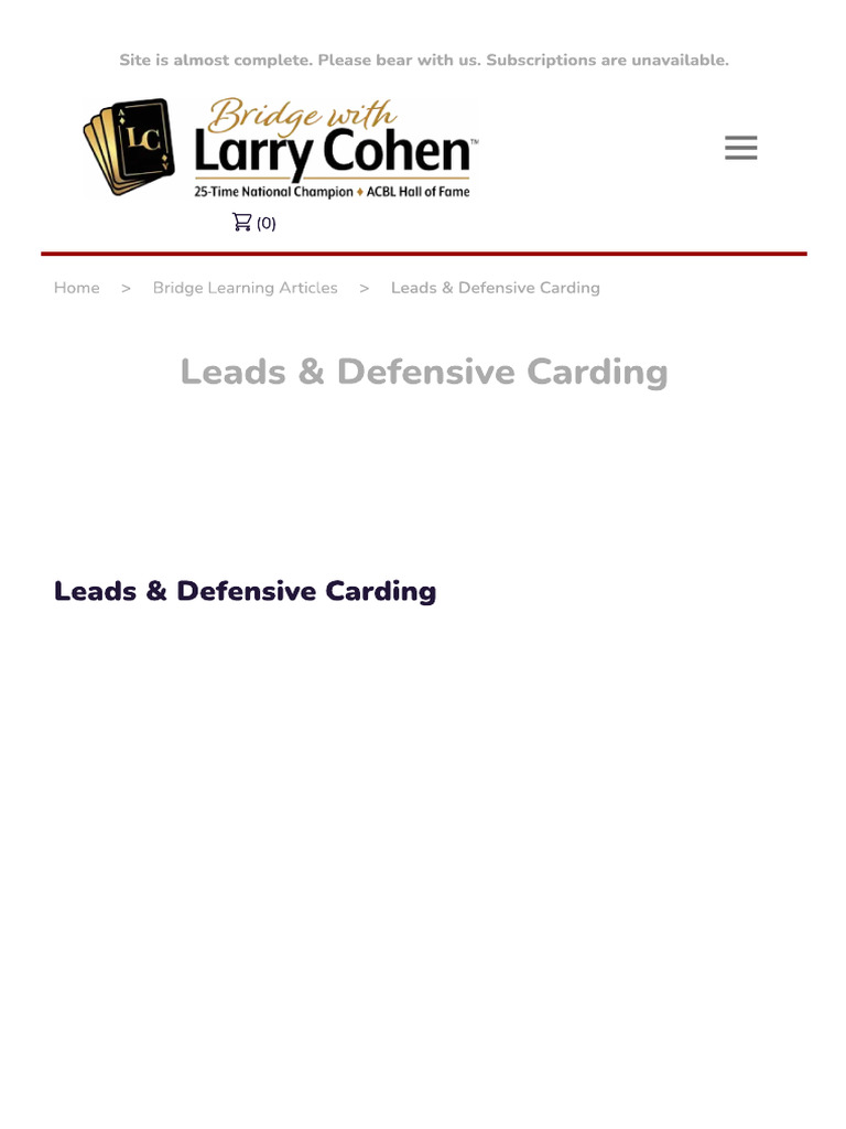 Lead and Defensive Carding | PDF