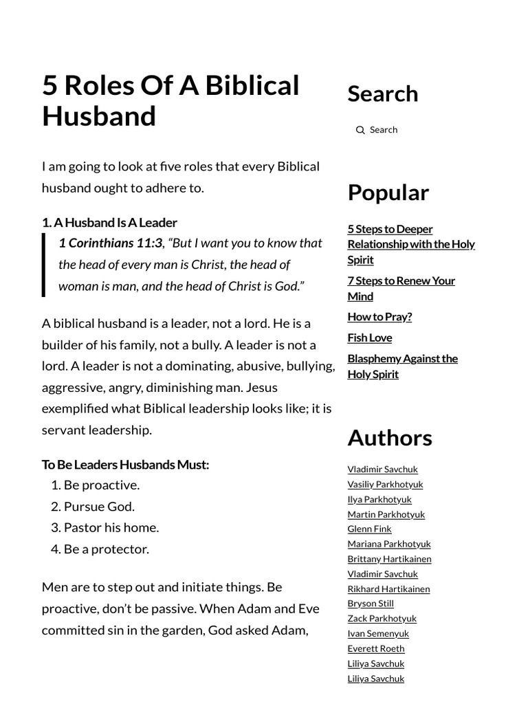 5 Roles of A Biblical Husband | PDF | Disciple (Christianity) | Jesus