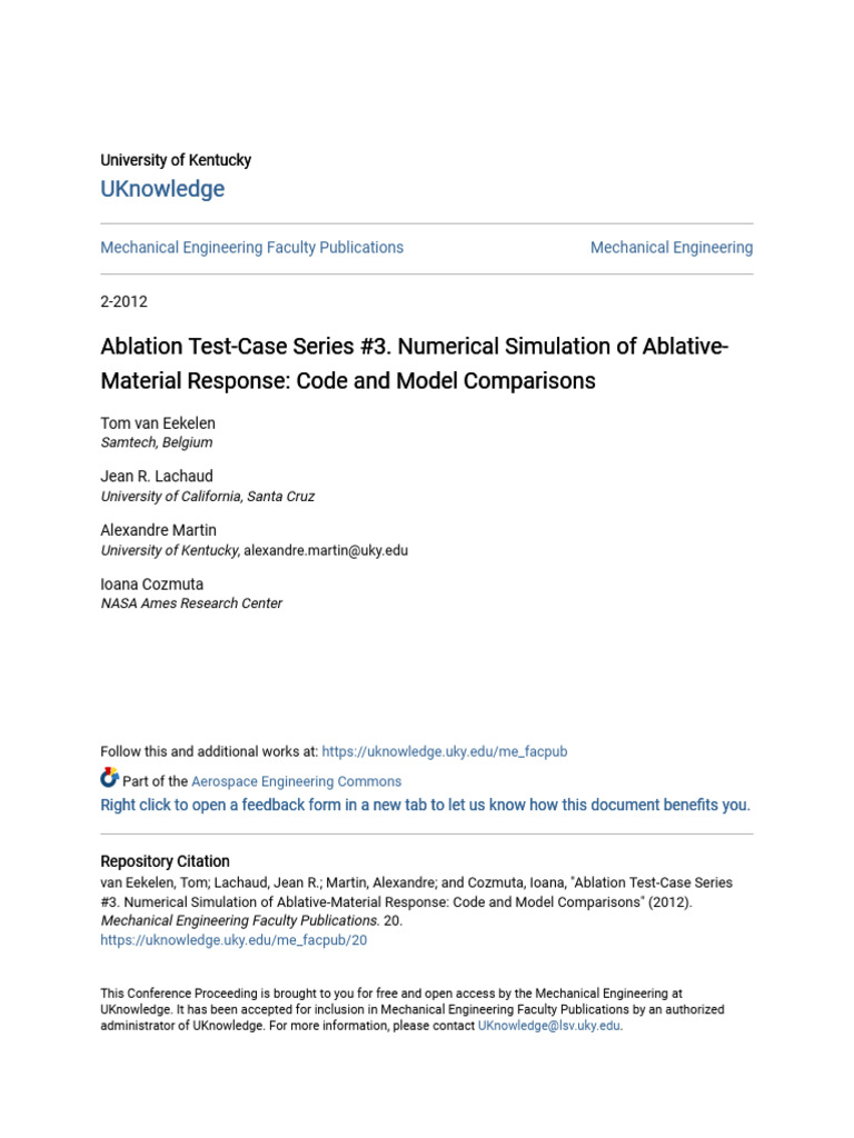 Ablation Test-Case Series #3. Numerical Simulation of Ablative-Ma | PDF ...