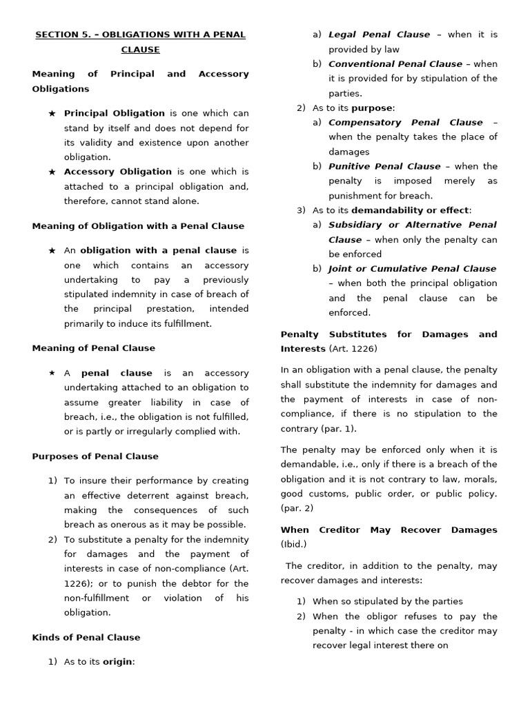 Ch. 3, Sec. 6 - Obligations With A Penal Clause | PDF | Damages | Breach Of Contract