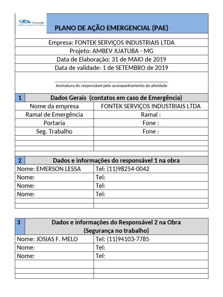 Modelo de PAE Plano de Acao Emergencial | PDF | Resgate | Primeiros socorros