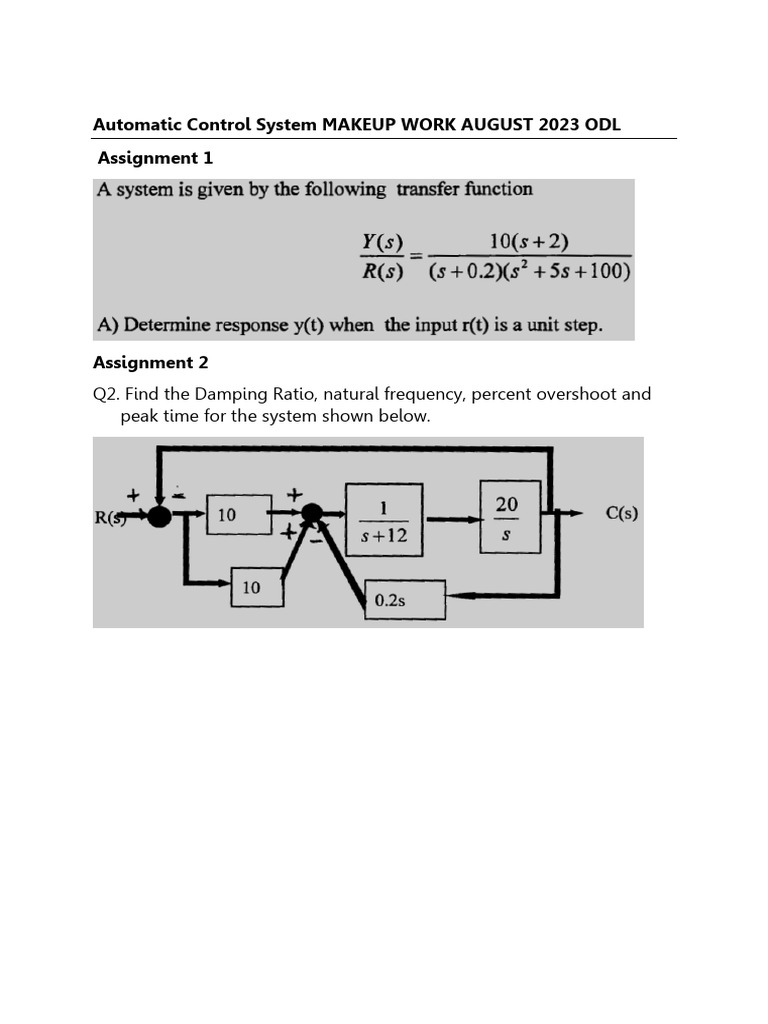 Control System Analysis Assignment 2023 | PDF