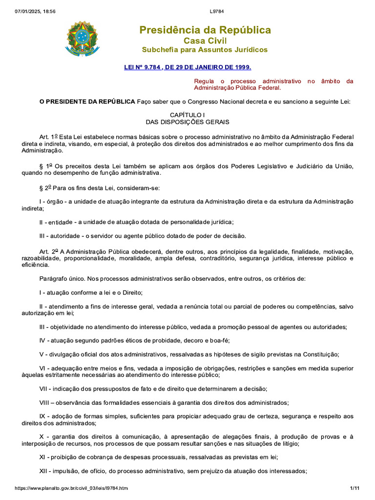 Lei Do Processo Administrativo Federal 9784 | PDF