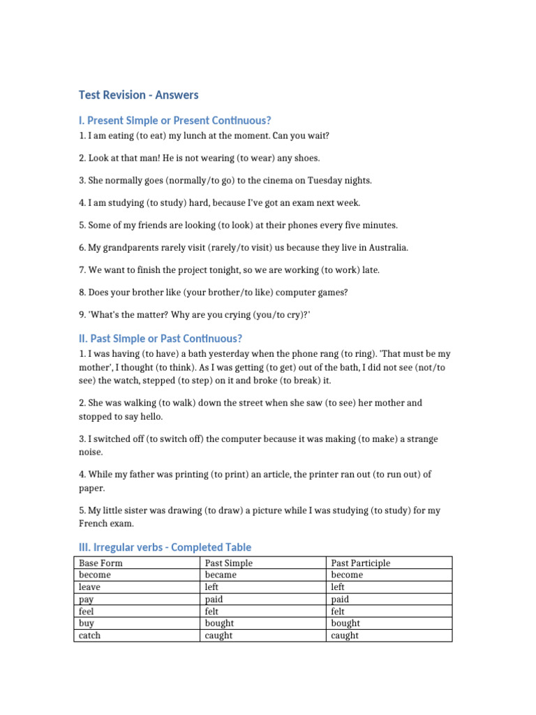 Test Revision Answers | PDF