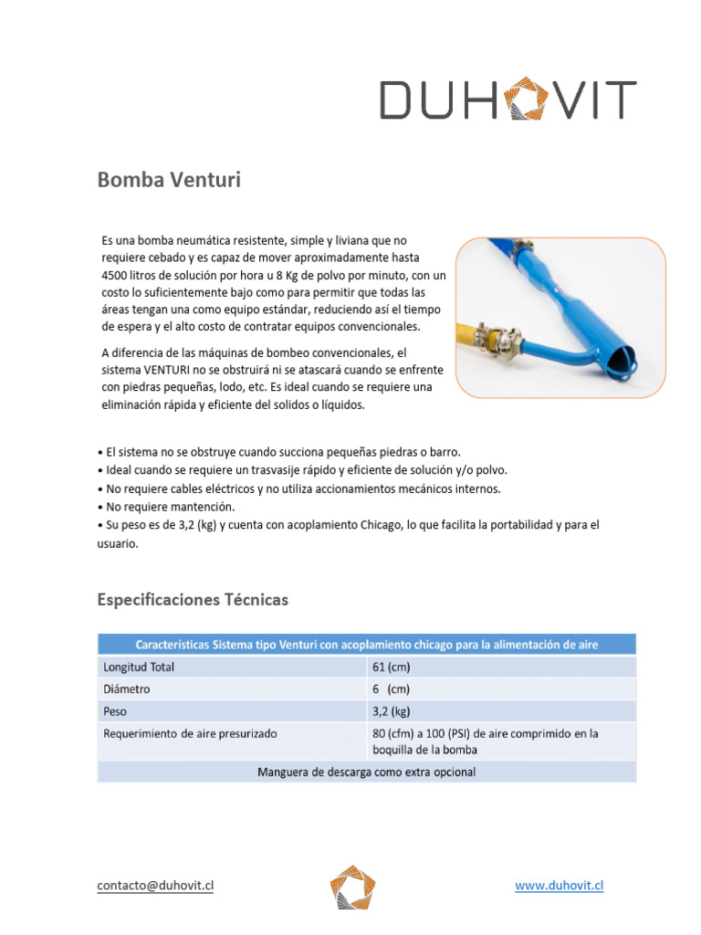 Bomba Venturi: Eficiencia y Portabilidad | PDF