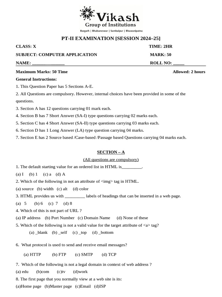 PT-II CLASS X | PDF | Html | World Wide Web