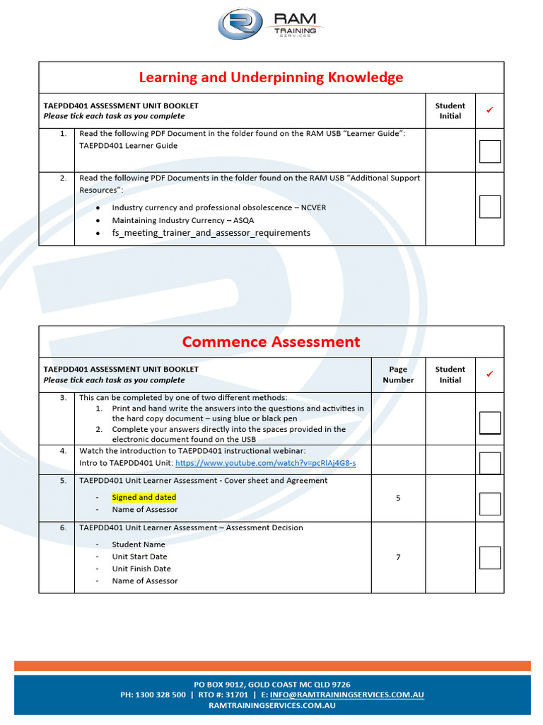 TAEPDD401 Instructions Checklist (Jan 2024) | PDF | Computing